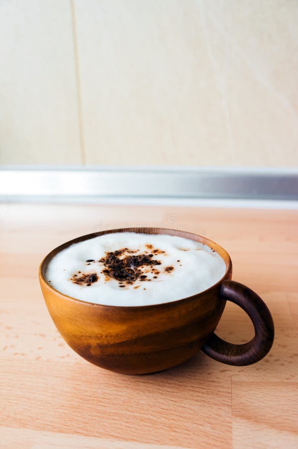 Cafe Mocha in wooden cup stock image. Image of mocha - 61985299