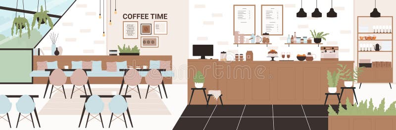 Cafe or Modern Open Coffee Shop Interior, Empty Loft Cafeteria or ...