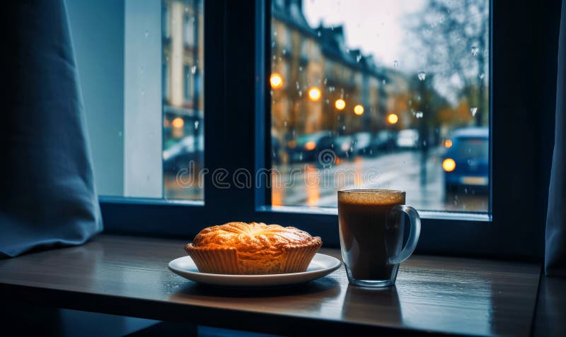 Cafe Morning Rainy Breakfast. Coffee Window Background Stock ...
