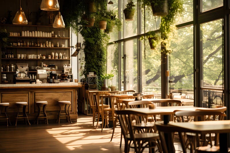 Cafe with Natural Decor and Natural Light Stock Illustration ...