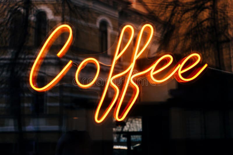 Cafe Neon Glowing Sign with Coffee Lettering Stock Image - Image of ...