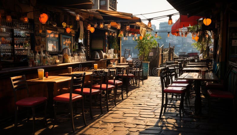 Cafe in the Night Restaurant in the Night Interior of Restaurant Stock ...