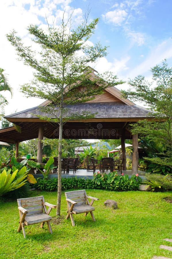 A Cafe Outdoor Area for Relax in Garden Stock Image - Image of design ...