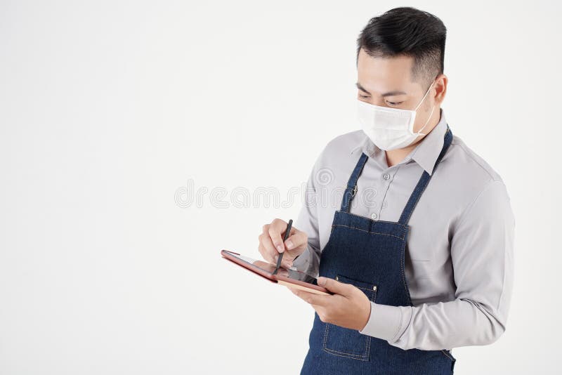 Cafe Owner Changing Menu of Tablet Stock Image - Image of business ...