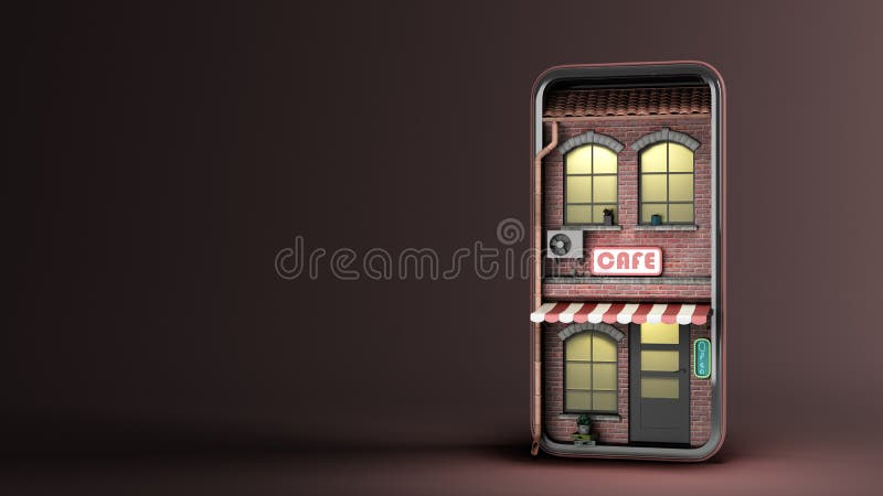 Cafe in the Phone Screen Concept of Online Ordering Food Viewing the ...