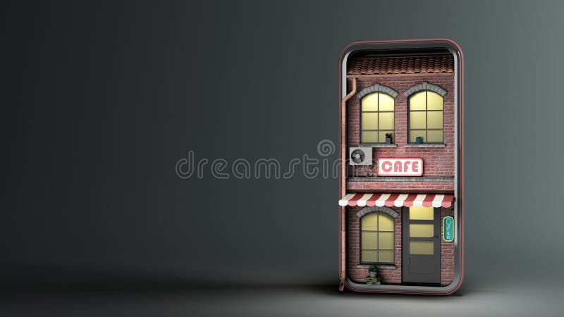 Cafe in the Phone Screen Concept of Online Ordering Food Viewing the ...