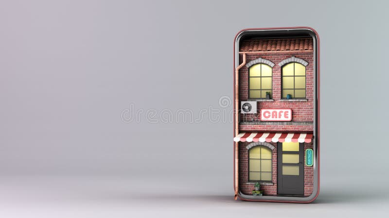 Cafe in the Phone Screen Concept of Online Ordering Food Viewing the ...