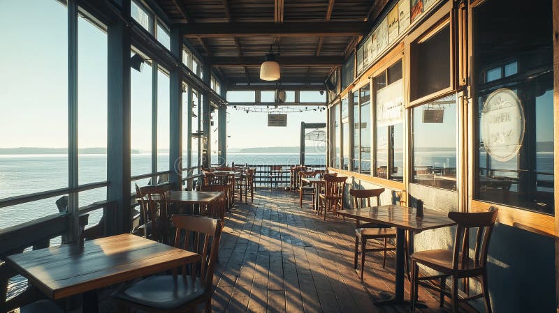 Cafe on a Pier with Wide Windows, Offering Stunning Views of the ...