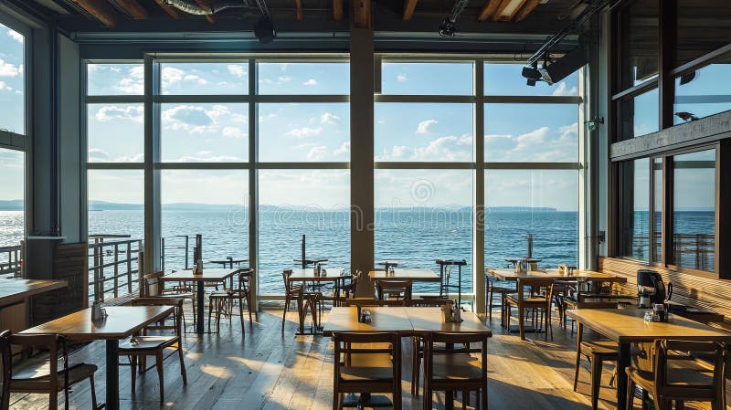 Cafe on a Pier with Wide Windows, Offering Stunning Views of the ...