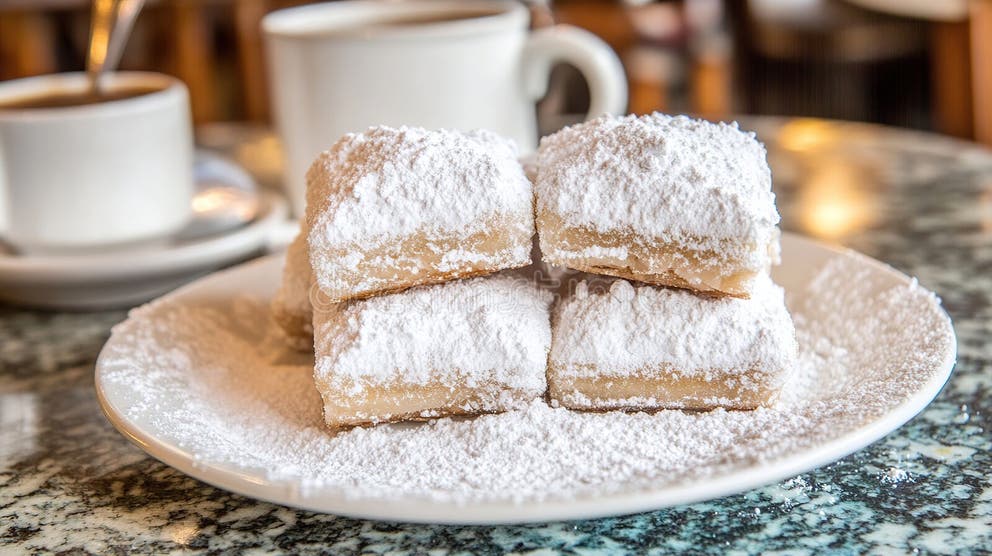 Cafe Powdered Sugar Beignets Dessert Coffee Stock Image - Image of ...