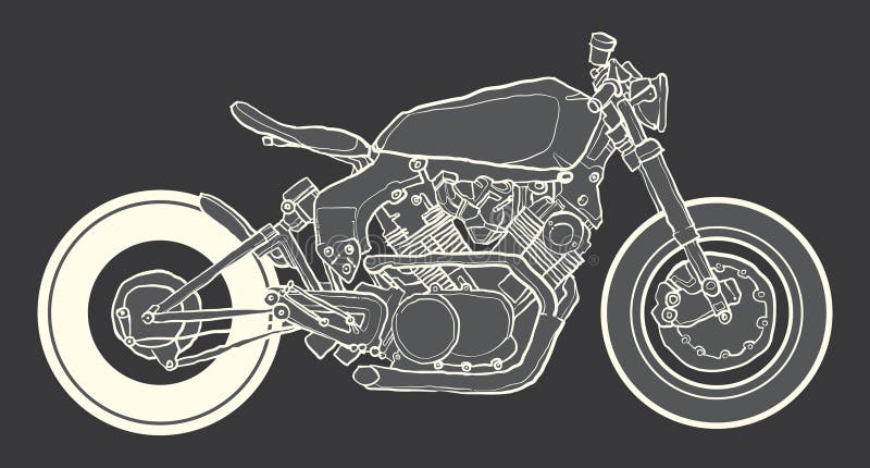 Cafe racer drawing stock illustration. Illustration of chopper - 105471250
