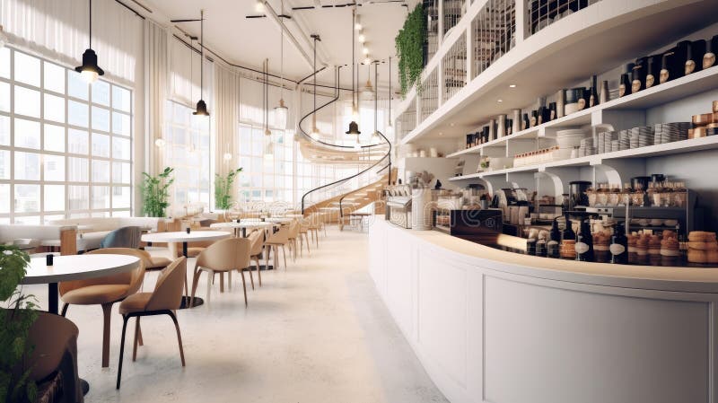 Cafe Restaurant, Modern Coffee Shop Stock Illustration - Illustration ...