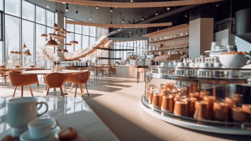 Cafe Restaurant, Modern Coffee Shop Stock Illustration - Illustration ...