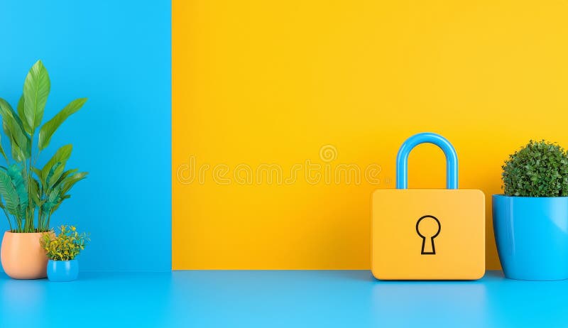 A Cafe Scene Featuring a Laptop with a Security Lock on Its Screen ...