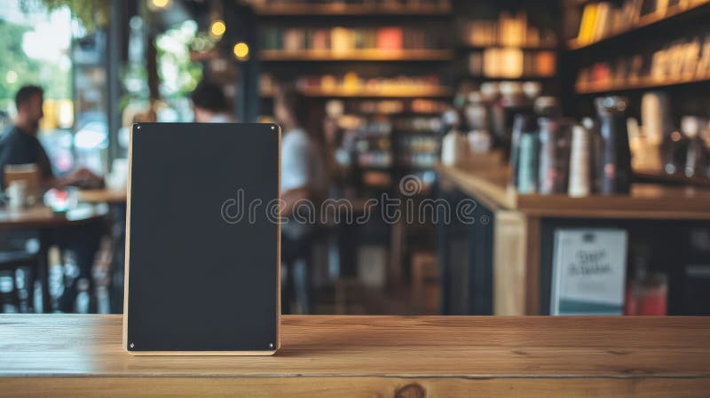 Cafe Scene Inside a Bookstore, with a Black Sandwich Board Ready for ...