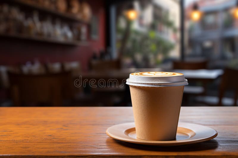 Cafe Scene Rendered in 3D, a Coffee Cup on a Table Stock Illustration ...