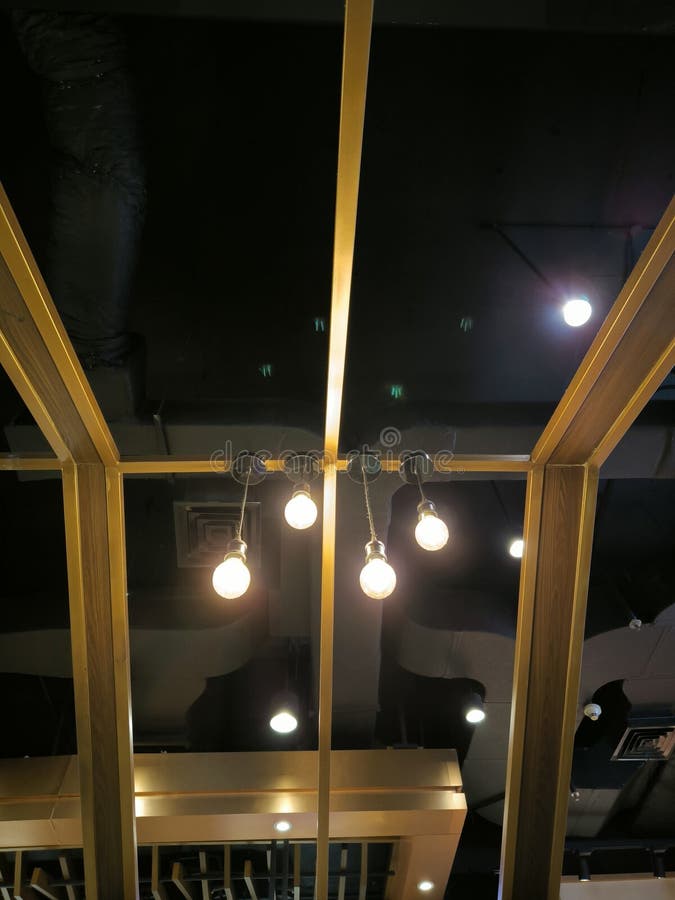 Cafe Shop Interior Lighting at Night Stock Image - Image of yellow ...