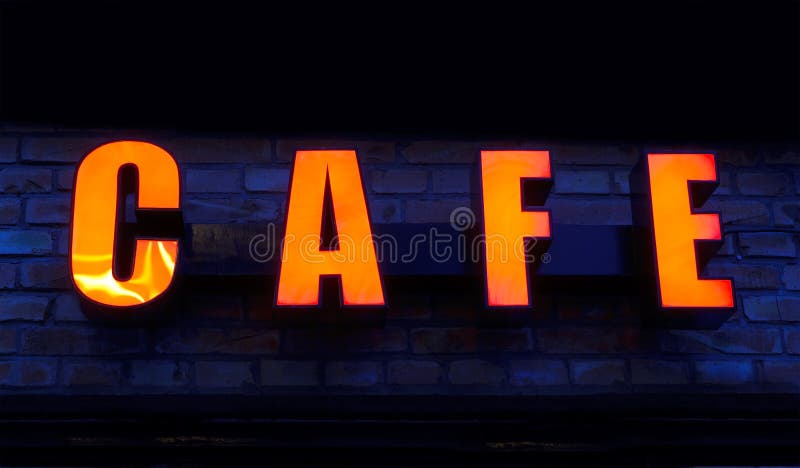 Cafe sign stock photo. Image of classic, light, brick - 18551662