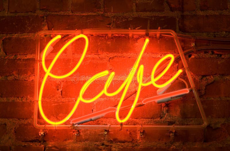 Cafe sign stock image. Image of brick, sign, neon, advertising - 4232091