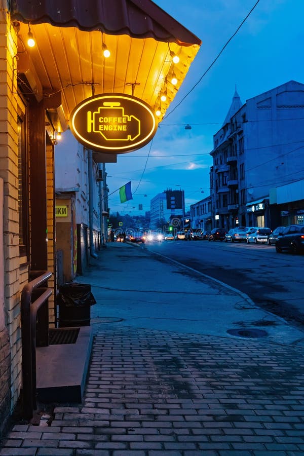 Kharkiv City, Ukraine - March 18, 2020: Cafe Sign and Street View in ...