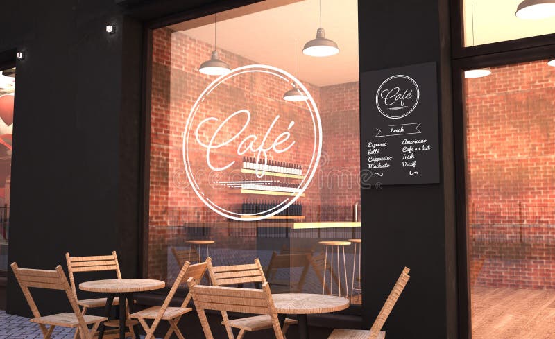 Cafe store front mockup stock illustration. Illustration of glass ...