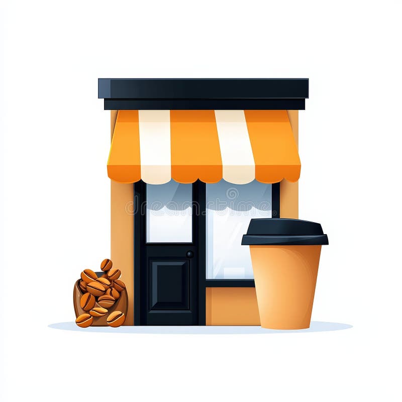 Cafe Storefront with Coffee and Beans Stock Illustration - Illustration ...