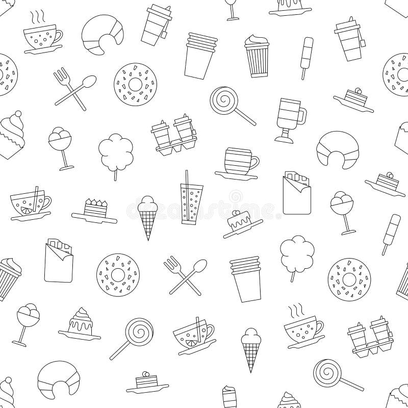 Cafe sweets icons pattern stock illustration. Illustration of coffee ...