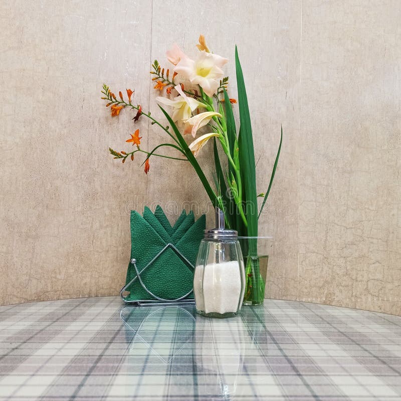 Cafe table and accessories stock photo. Image of green - 190784050