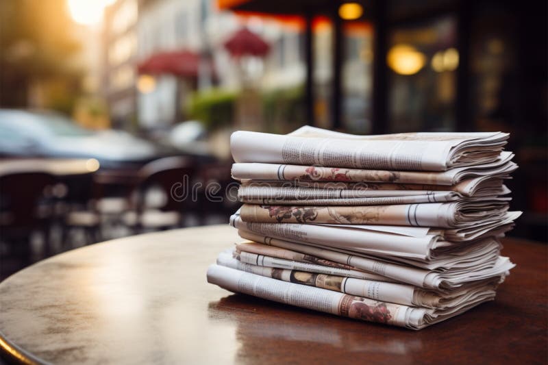 Cafe Table Hosts a Stack of Newspapers, Neatly Folded and Inviting ...