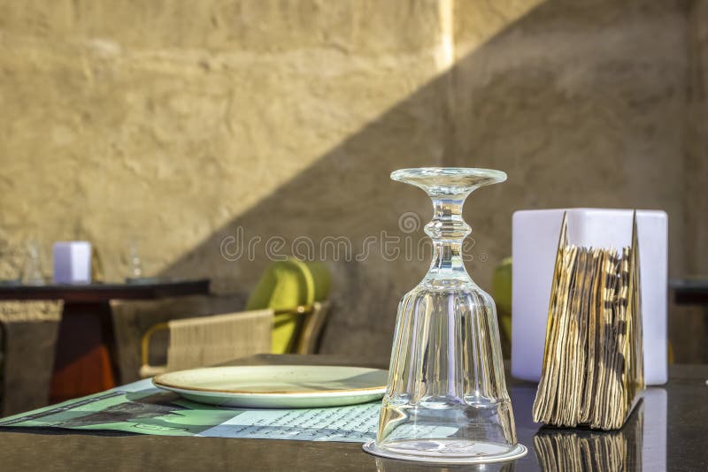 Cafe table setting stock image. Image of glasses, comfortable - 153618931