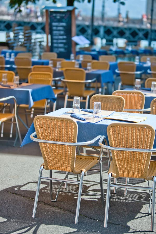 Cafe tables stock photo. Image of tablecloth, blue, street - 14449772