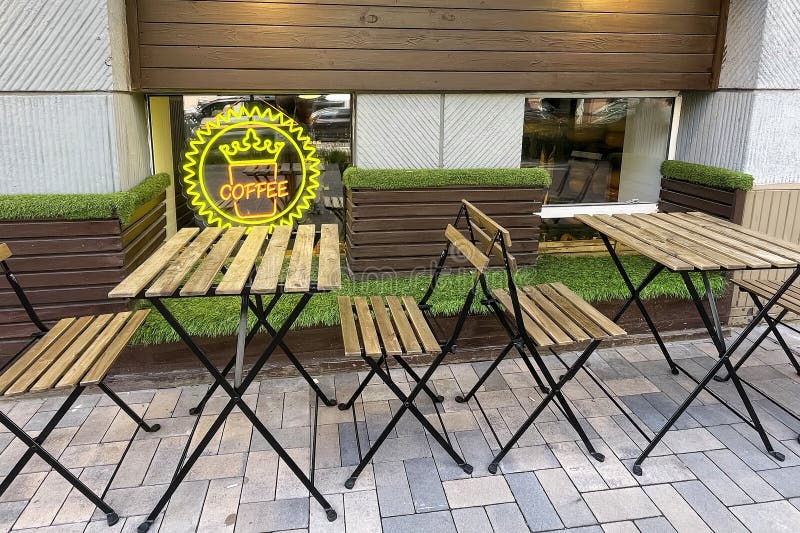Cafe with Tables Outside. Coffee To Go Stock Image - Image of black ...