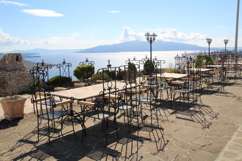Cafe terrace stock image. Image of tables, terrace, coastline - 78614591