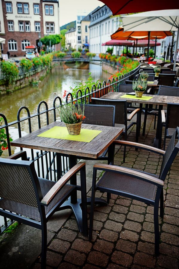 Cafe Terrace in Small European City at Sunny Summer Day Stock Image ...