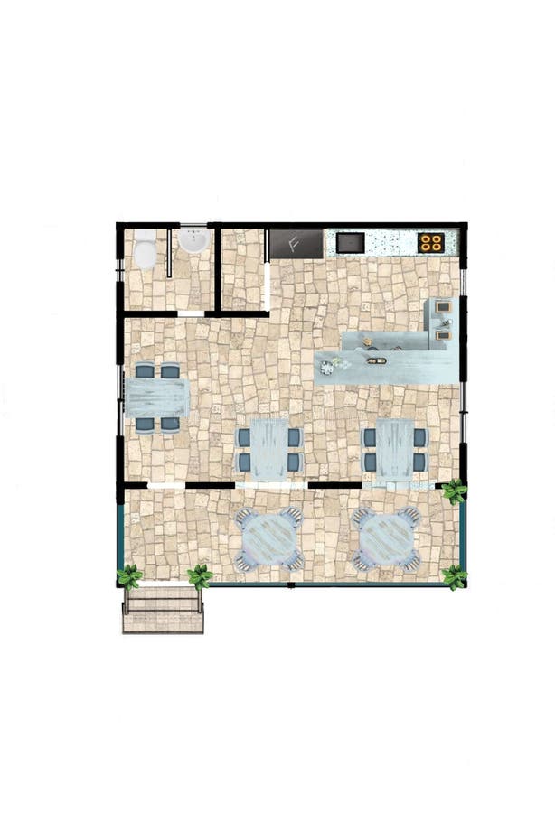 Cafe Top View Plans. Floor Plan 3d with the Furniture Stock ...