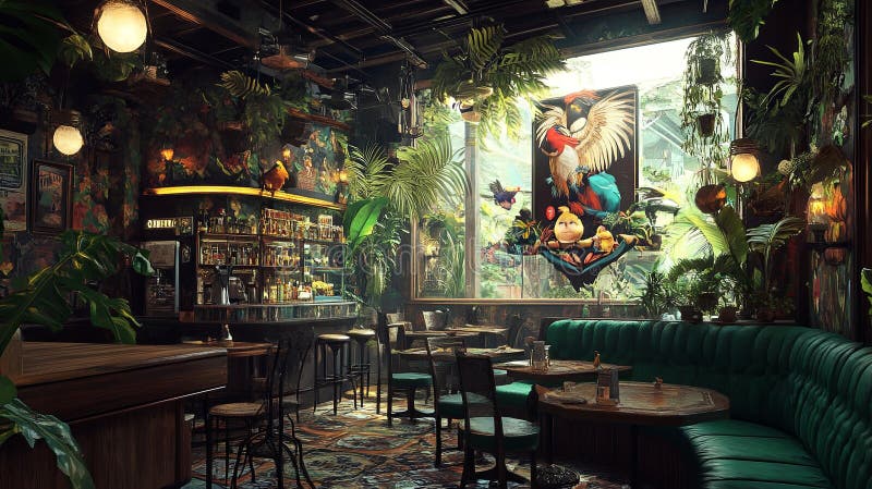 Cafe Tropical Pet Theme Featuring Playful Monkeys Birds Stock Photos ...