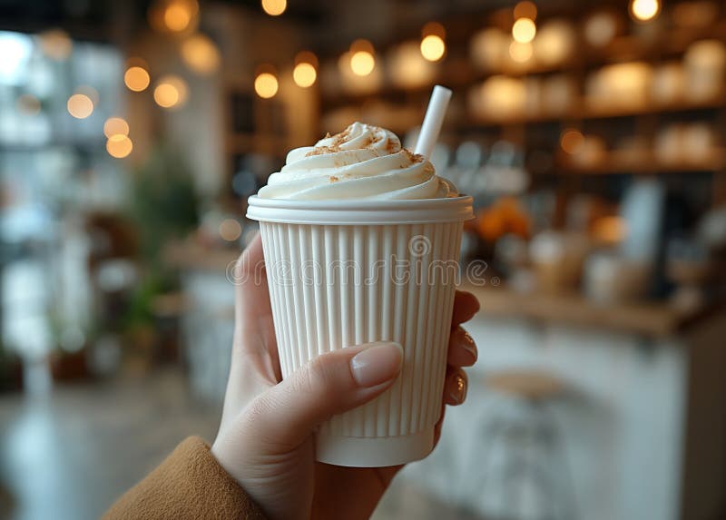 A Cafe Visitor Holds a Drink in His Hand with a Paper Drinking Straw ...