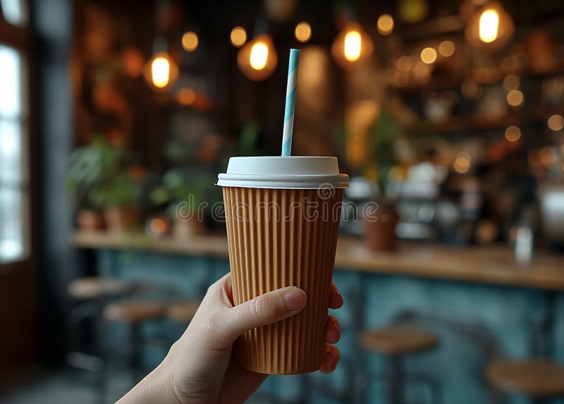 A Cafe Visitor Holds a Drink in His Hand with a Paper Drinking Straw ...