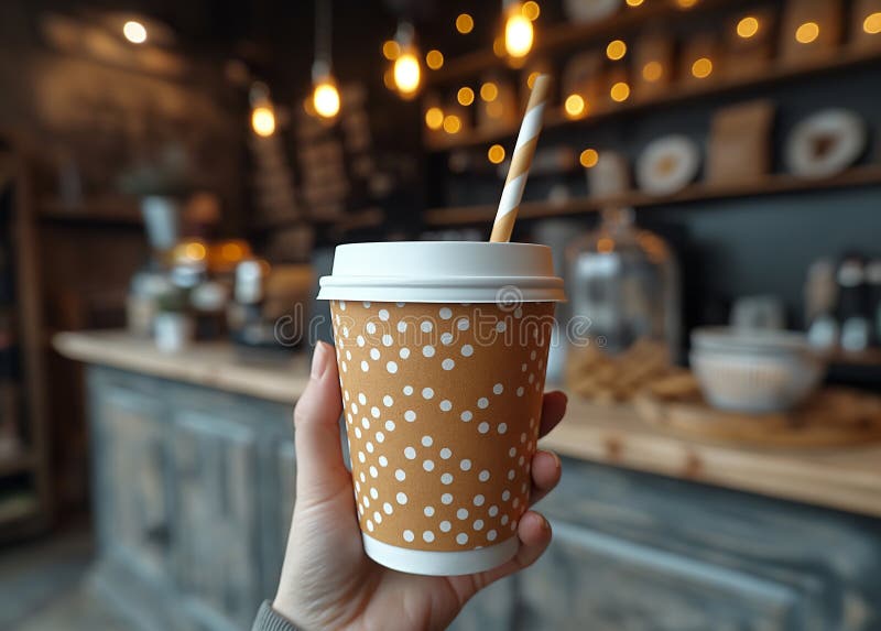 A Cafe Visitor Holds a Drink in His Hand with a Paper Drinking Straw ...