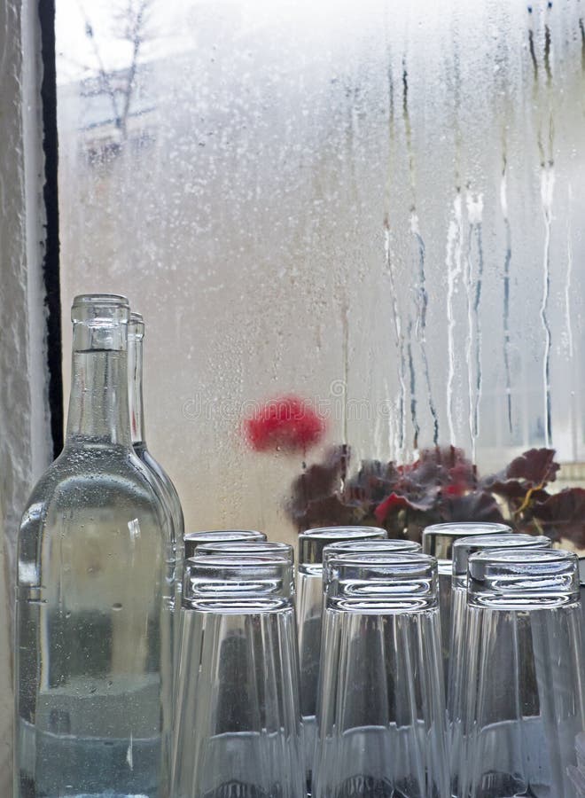 Cafe Water Glasses Bottle Rainy Window Stock Photos - Free & Royalty ...