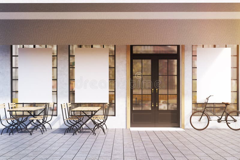 Cafe Windows with Posters, Toned Stock Illustration - Illustration of ...