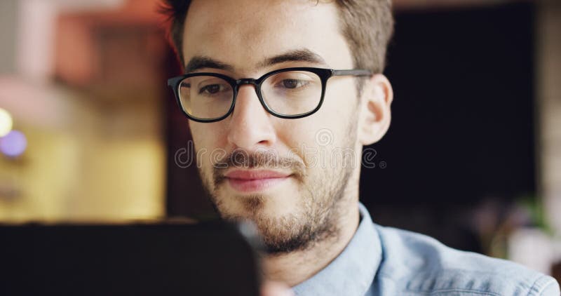 Cafe, Working and Tablet Research of Man Focused on App Development ...