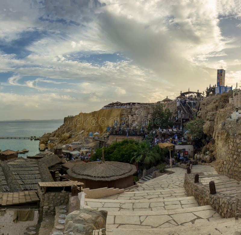Cafes and Restaurants on the Cliffs at Sunset in Hadaba, Sharm El ...