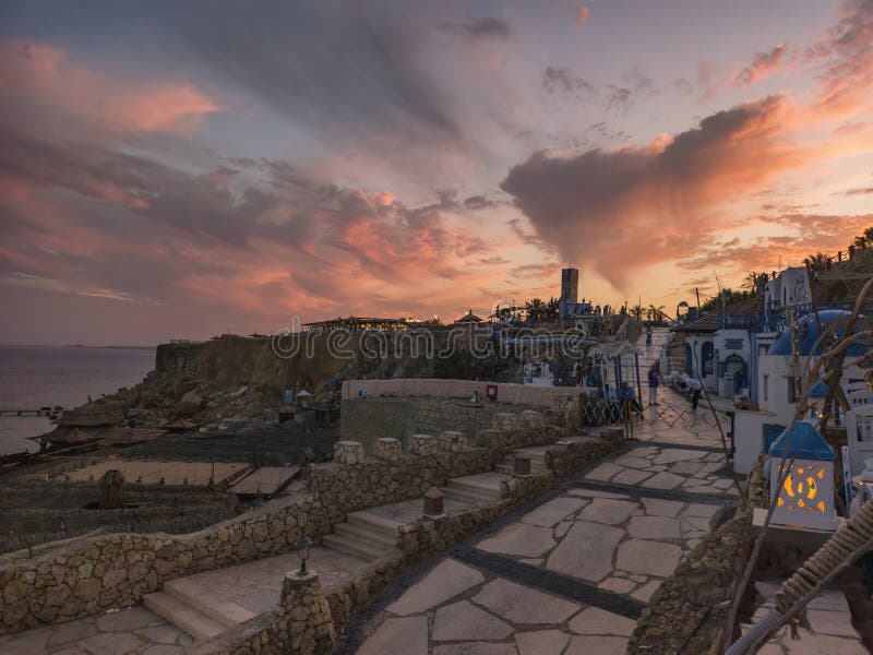 Cafes and Restaurants on the Cliffs at Sunset in Hadaba, Sharm El ...