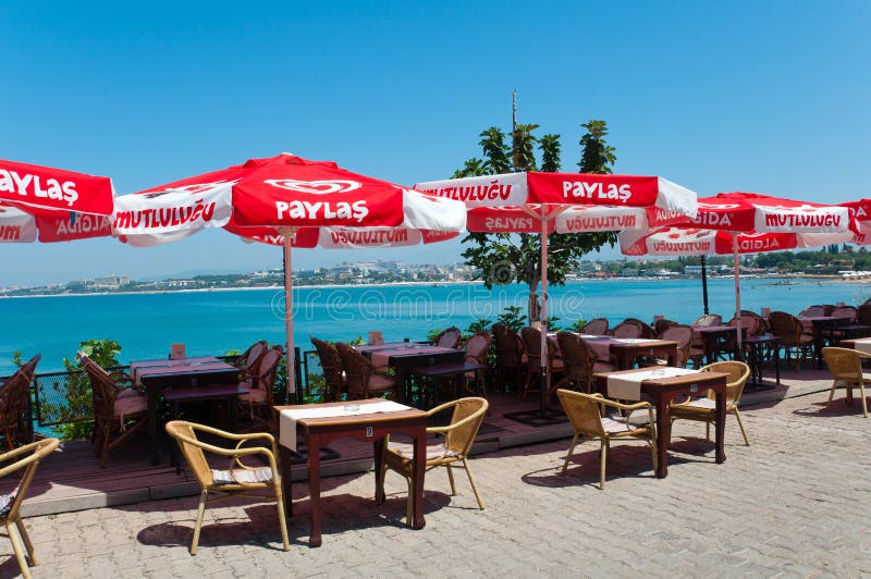 Cafes in Side, Turkey editorial stock photo. Image of chairs - 30955693