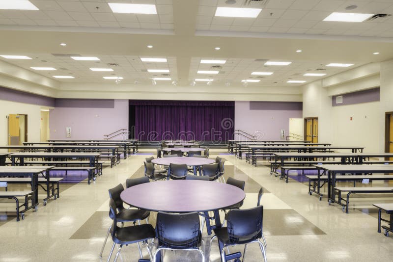 Tables and Seats Inside High School Cafeteria Stock Photo - Image of ...