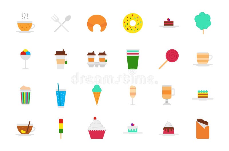 Cafeteria Food Vector Icons Set Stock Vector - Illustration of dessert ...