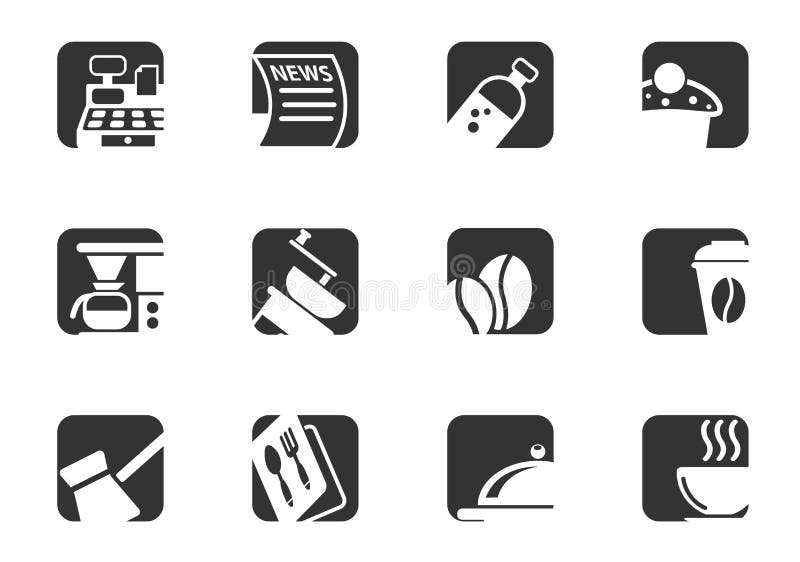 Cafeteria icon set stock vector. Illustration of silhouette - 223060514