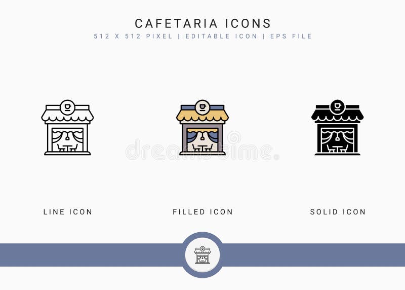 Cafeteria Icons Set Vector Illustration with Solid Icon Line Style ...