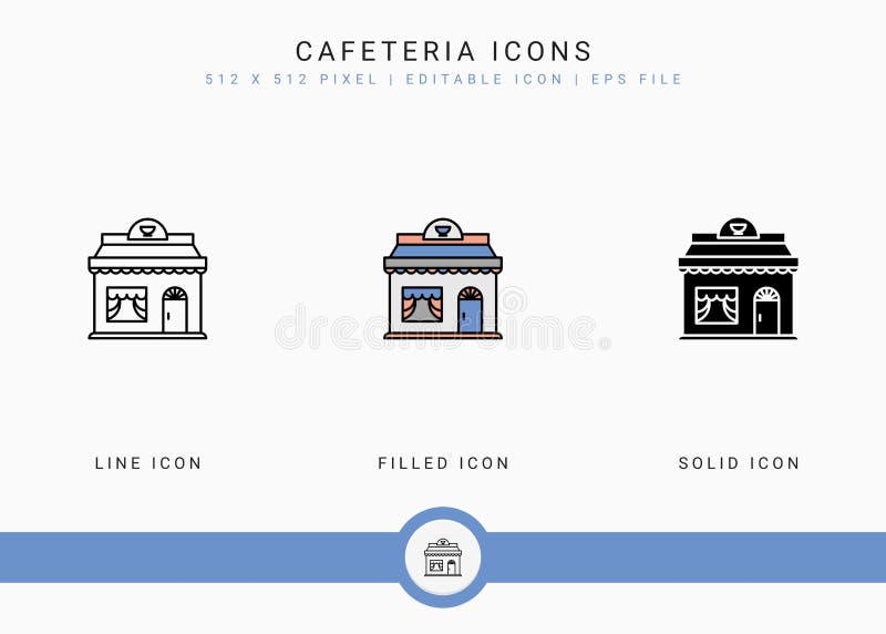 Cafeteria Icons Set Vector Illustration with Solid Icon Line Style ...